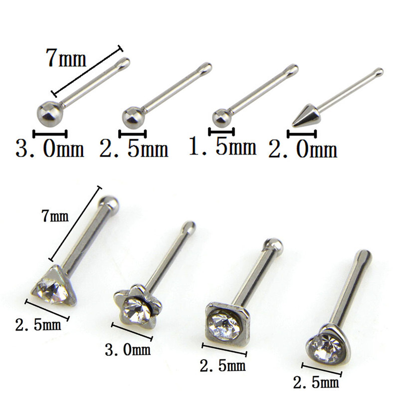 14x Stainless Steel Crystal Nose Hoop Septum Ring Bone Studs Body ...