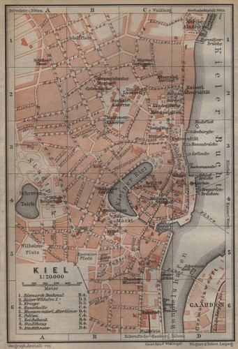 KIEL antique town city stadtplan. Schleswig-Holstein karte. BAEDEKER ...
