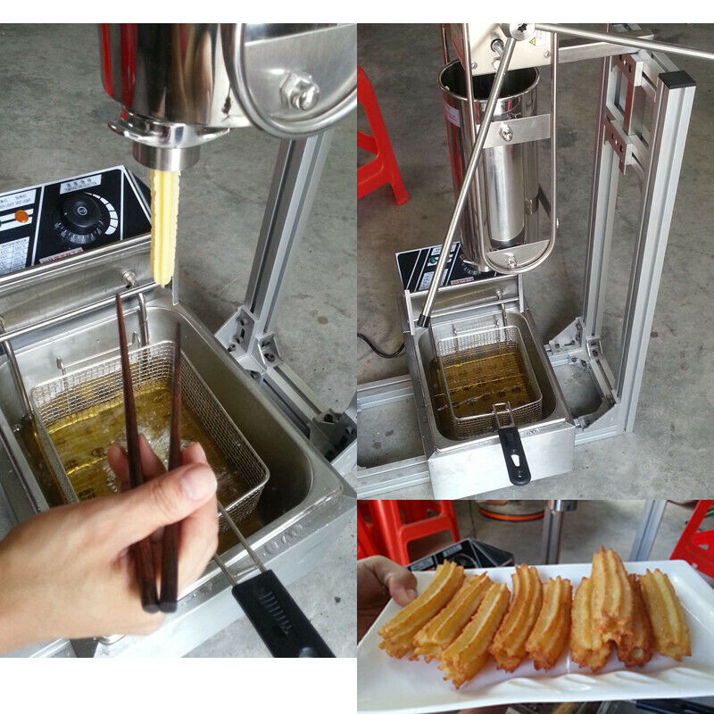 5L Commercial Churros Maker w/220V Deep Fryer, Stainless Steel 3-Lever ...