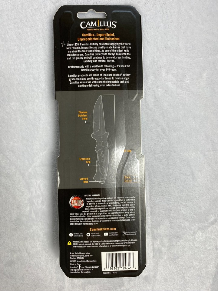 Camillus Titanium Bond Stainless Steel Full Tang 9.5" Drop Point ...