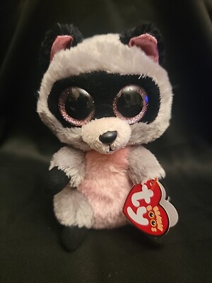 Ty Beanie Boos 6 inch ROCCO the Pink & Grey Raccoon Glitter Eyes NEW ...