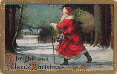 Postcard Christmas Santa Claus "A Bright and Cheery Christmas" Embossed ...