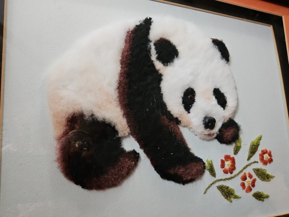 Japanese Bunka Embroidery PANDA 3D Fuzzy Oriental 19x15 Finished ...