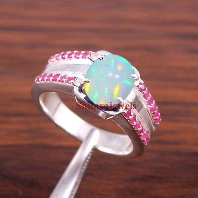 Natural Opal & Heated Ruby With 925 Sterling Silver Ring for Men #1119 ...