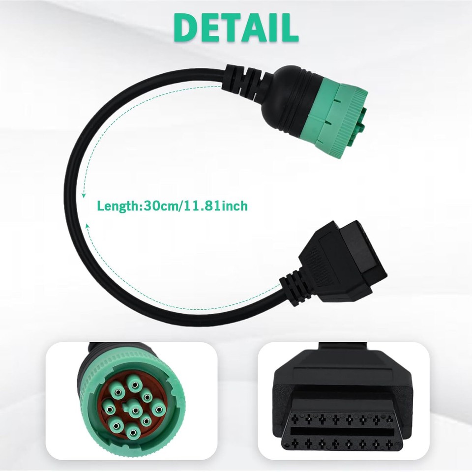 Lots of 9 Pin J1939 to 16 Pin OBD2 16PIN OBDII Adapter Cable Heavy Duty ...