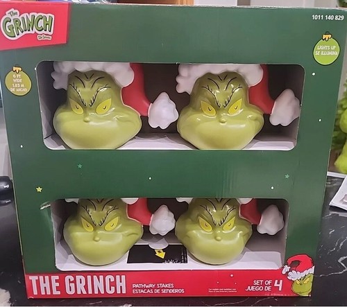 4 Christmas LED TGE Grinch Pathway Lights With Santa Hat 6 Ft Battery ...