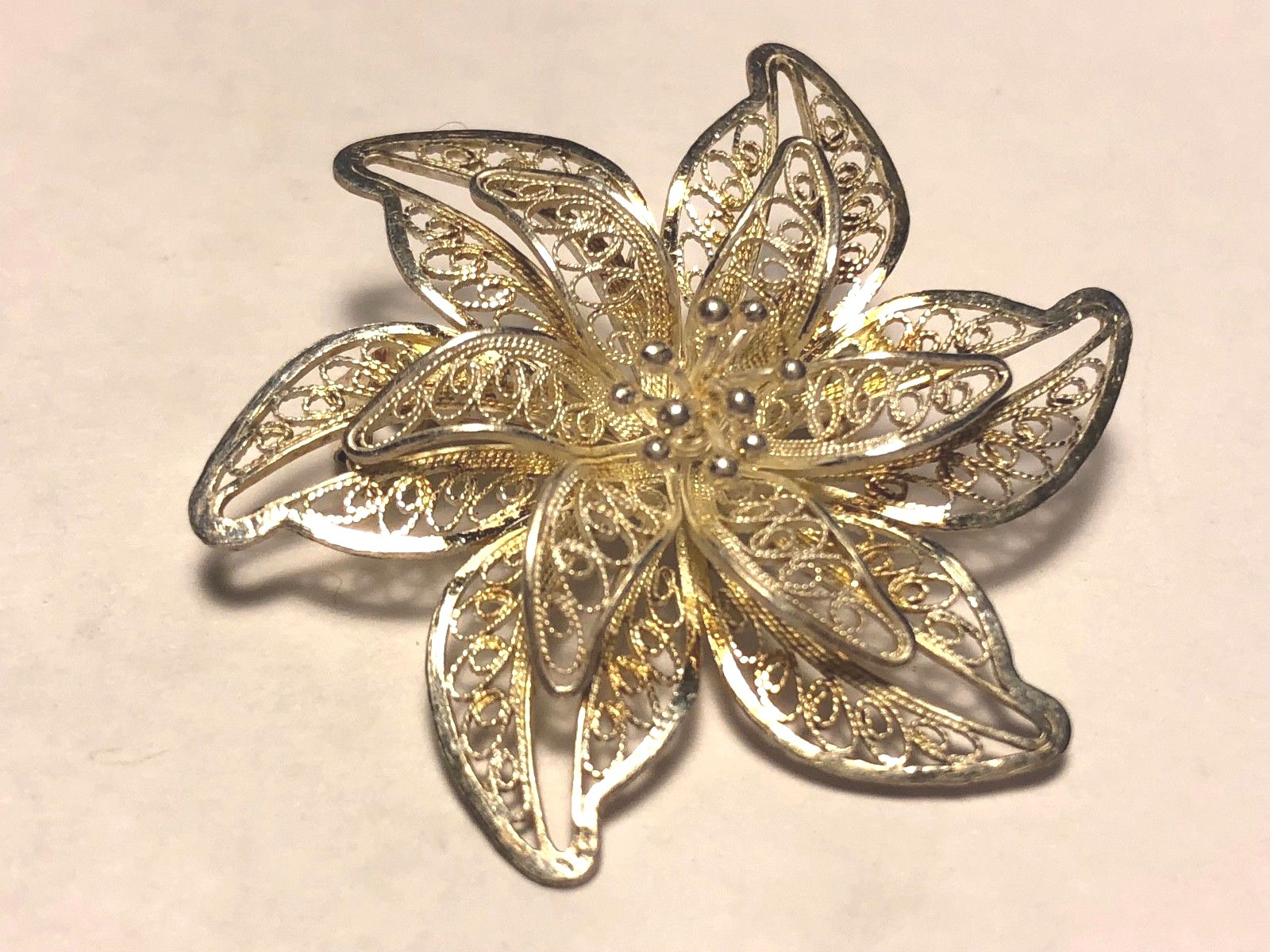 STERLING SILVER 925 ART FILIGREE FLOWER PIN BROOCH | eBay