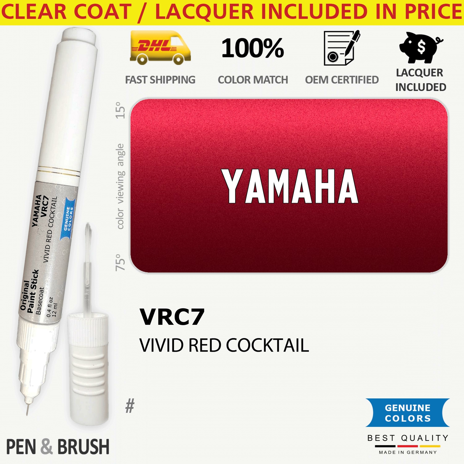 VRC7 Touch Up Paint for Yamaha Red # YAM/333 333 VIVID RED COCKTAIL Pen ...