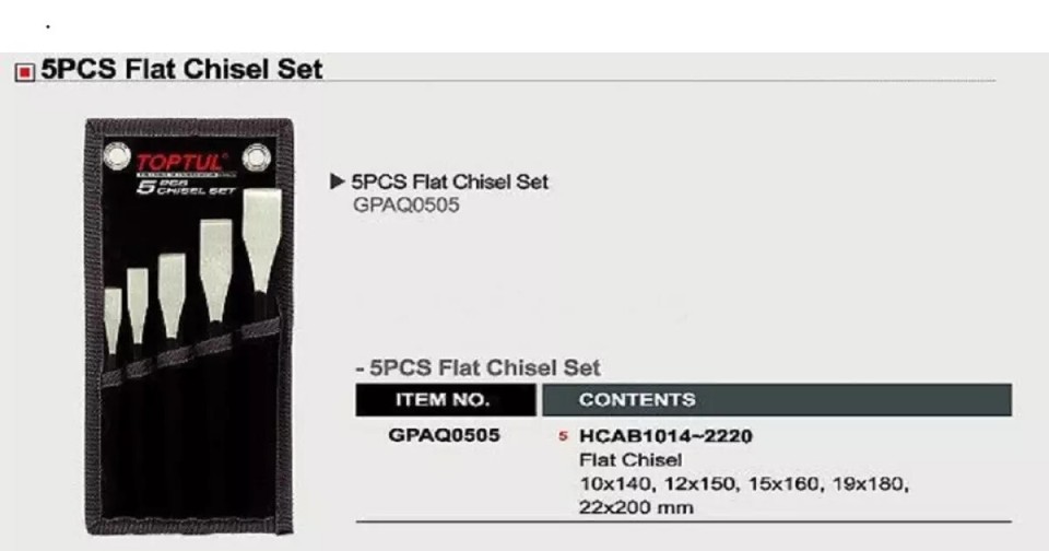 Toptul Professional 5 Piece Metric Cold Chisel Set Metric 10 - 22mm ...