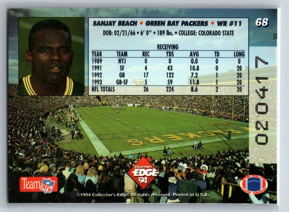 1994 Collector's Edge Sanjay Beach Boss Squad Silver Parallel #68 | eBay