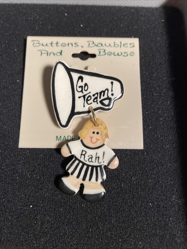 Buttons, Baubles And Bows Pin / Brooch Go Team Rah! 2.75” Cheerleader ...