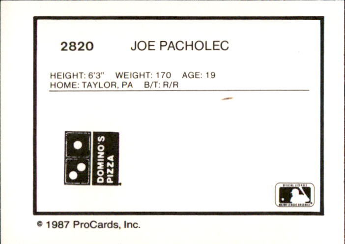 1987 Watertown Pirates ProCards #2820 Joe Pacholec Taylor Pennsylvania ...