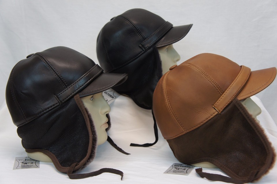 100% Sheepskin Shearling Leather Fur Elmer Fudd Aviator Captain Trapper ...