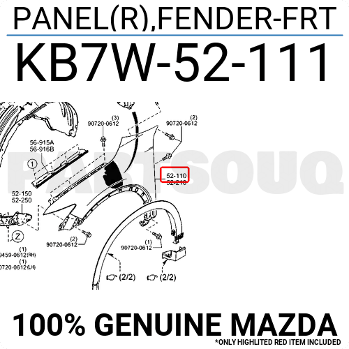 KB7W52111 Genuine Mazda PANEL(R),FENDER-FRT KB7W-52-111 | eBay