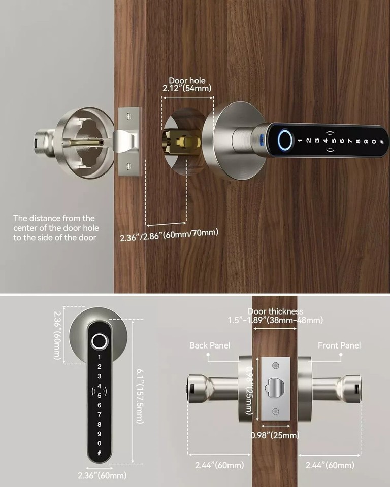 TMEZON Smart Door Lock Fingerprint Keyless Door Lock with Handle Free ...