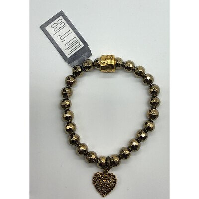 Lula N Lee Gold Colored Beaded Metal Heart Charm Stretch Bracelet | eBay