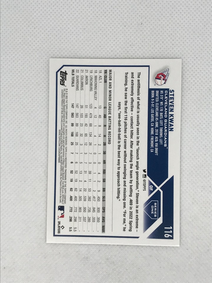 2023 Topps #116 Steven Kwan Card Cleveland Guardians | eBay