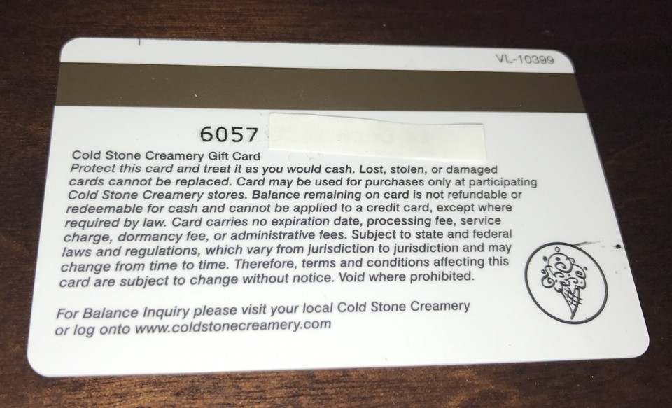 COLD STONE CREAMERY GIFT CARD WINTER SNOW FALL SNOW FLAKES #6057 NO ...