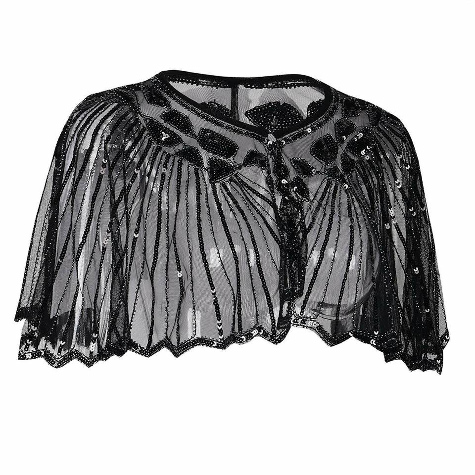 Vintage 1920S Flapper Cover Up Sequins Shawl Wrap Women Evening Cape ...