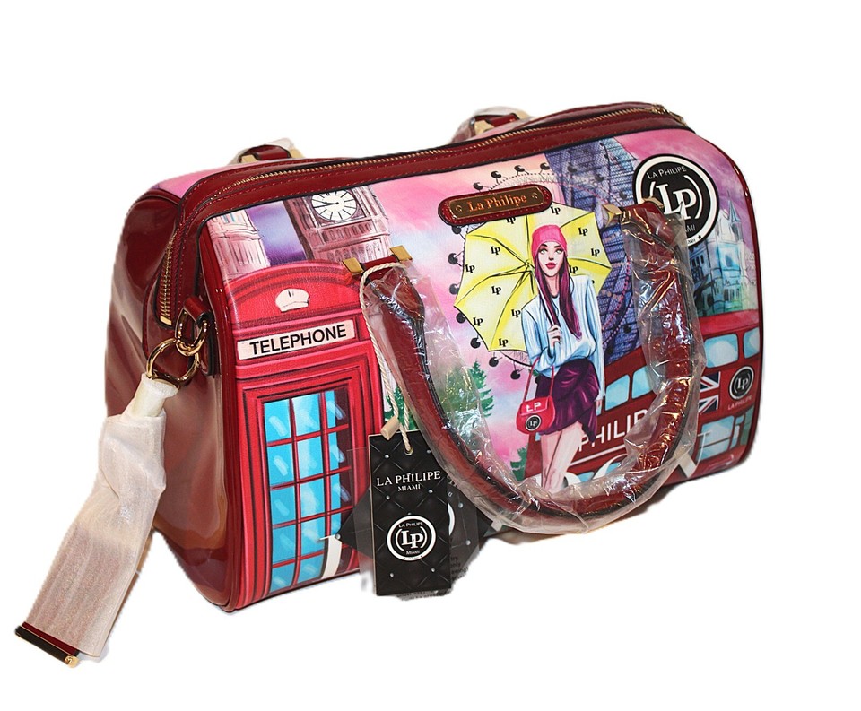 LP La Philipe Purse "Umbrella in London" Handbag Red Large Bag Black ...