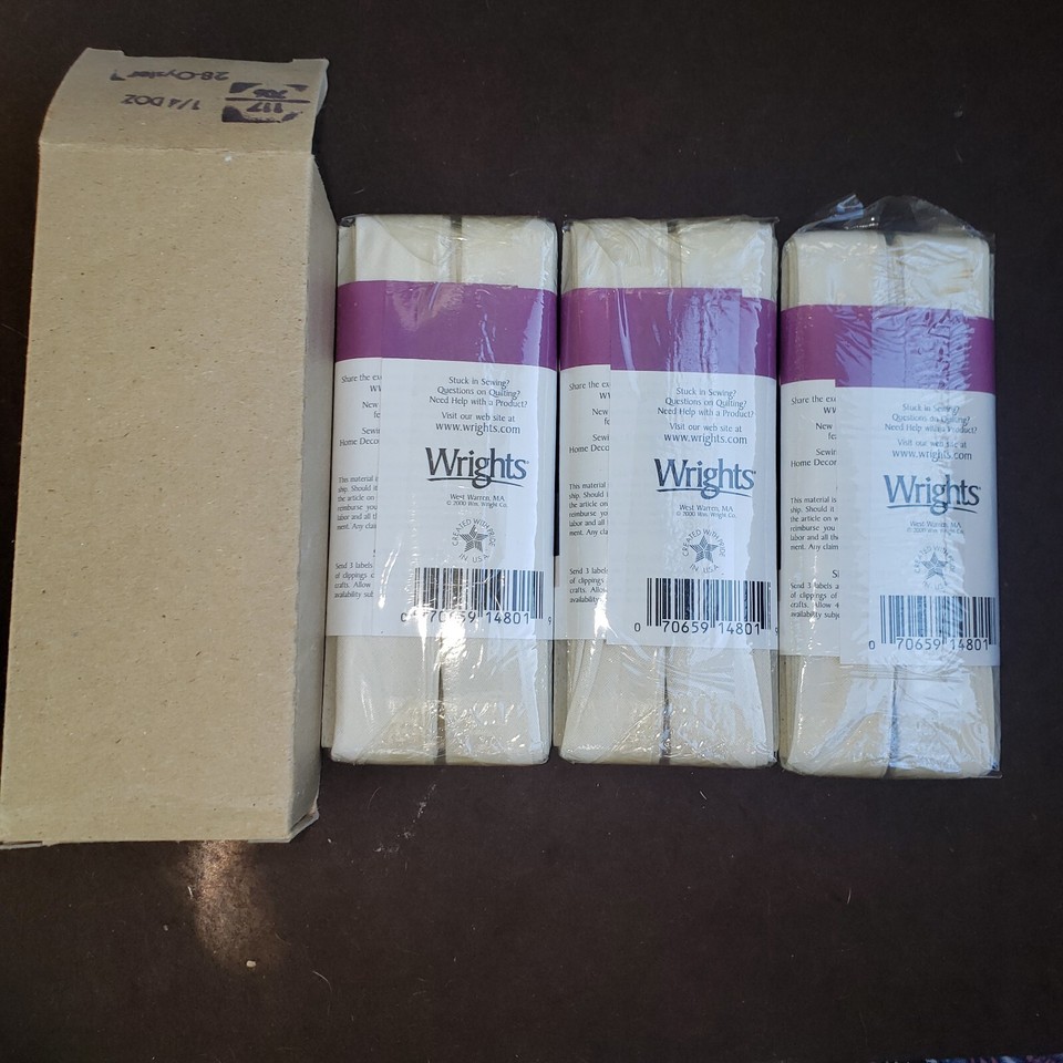 3 Pkgs Wrights 706-028 Double Fold Bias Tape Quilt Binding OYSTER 3 yd ...