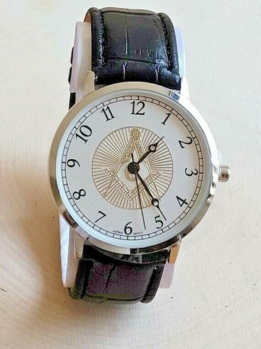 Masonic Mason Watch Freemason Square & Compass Watch W/ Genuine Leather ...