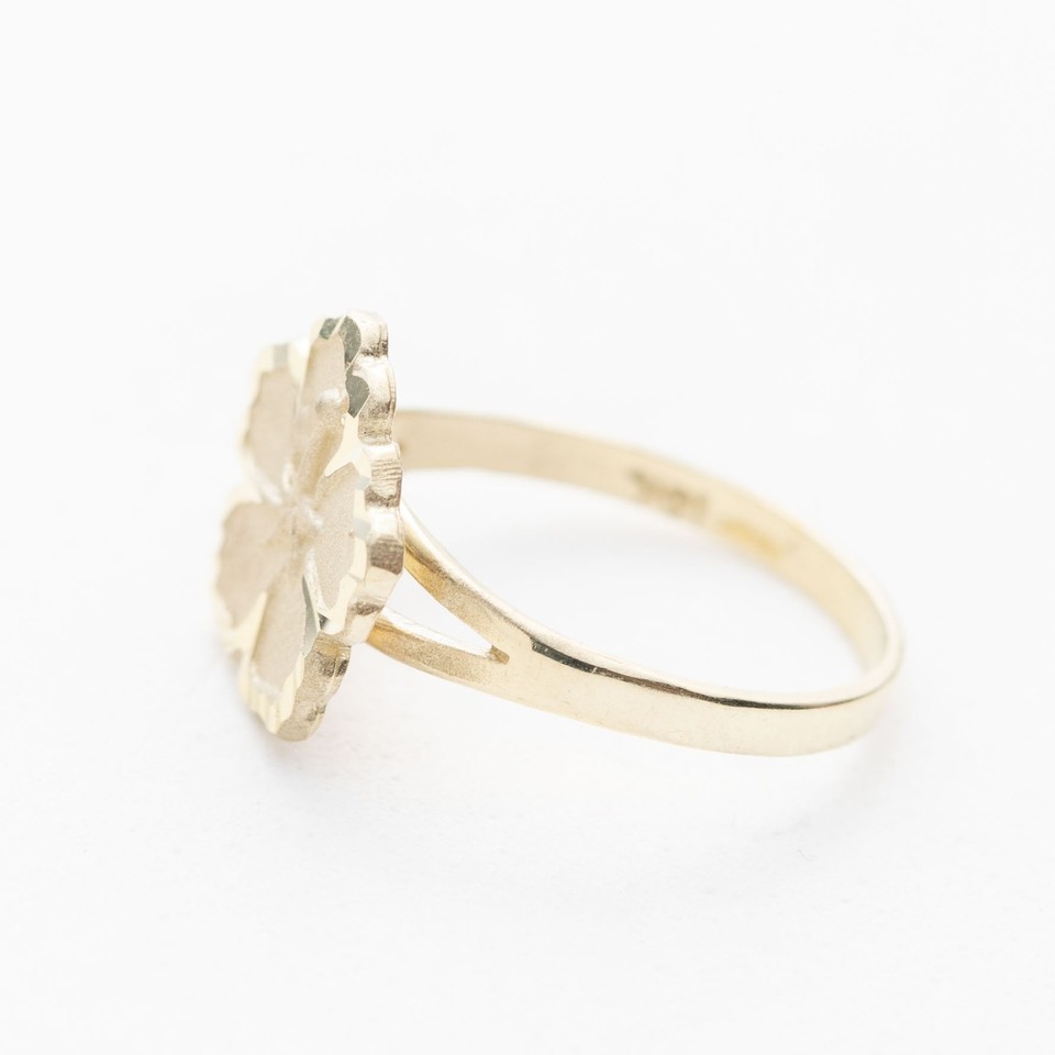 SOLID GOLD Diamond-Cut Hibiscus Flower Floral Ring 10K Yellow Gold Size ...