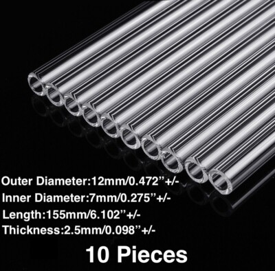 Lot Of 10 6" Pyrex Glass Blowing Tubes 12 mm OD 7 mm ID Tubing 2+/- mm ...