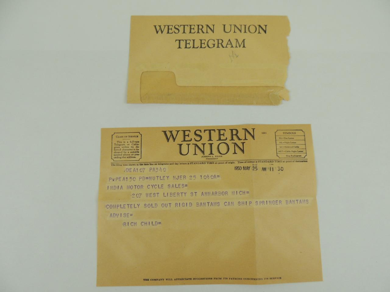 Vintage 1950 Western Union Telegram BSA Rich Child Bantam L5617 | eBay