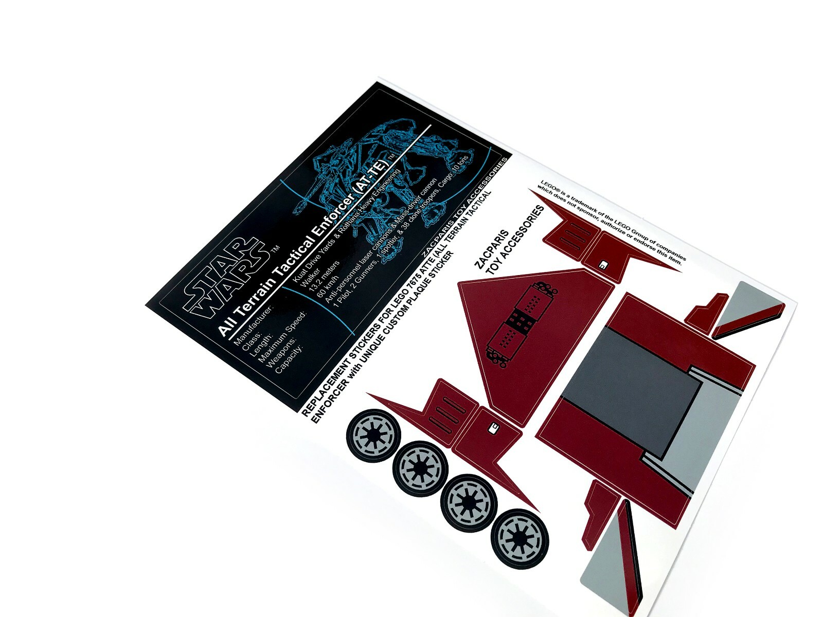 CUSTOM STICKERS for STAR WARS, Set 7675 4482 75019 AT-TE ATTE ...