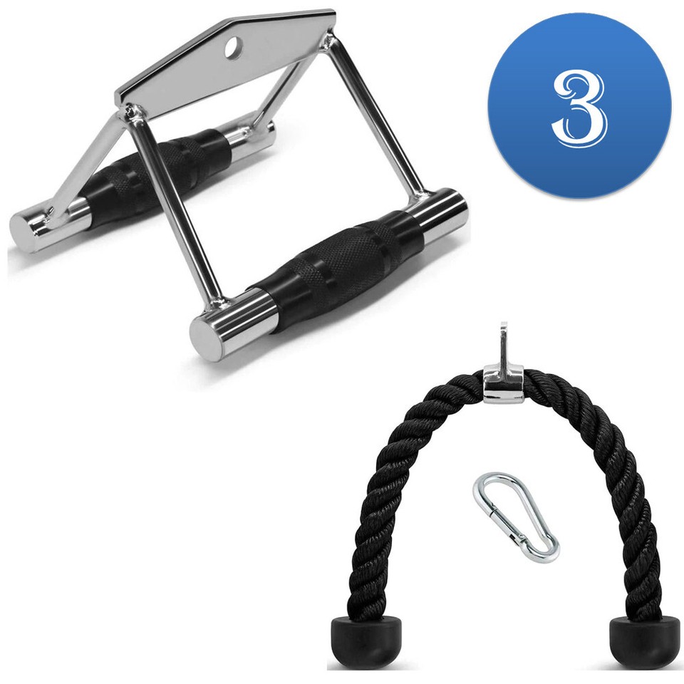 3-Piece Cable Machine Attachments Set Double D Row Handle Tricep Rope ...