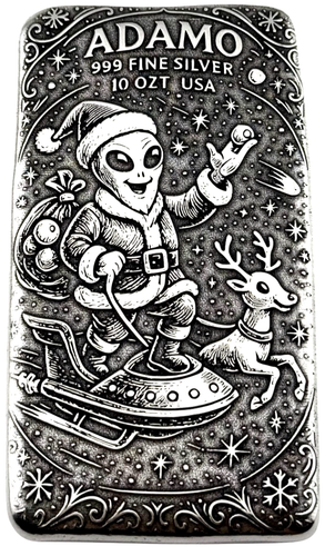 10 oz Silver Art Bar 999 - Alien Santa- New Release Special Till Sunday ...