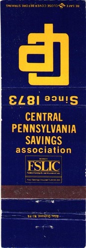 Central Pennsylvania Savings Association, FSLIC, Vintage Matchbook ...