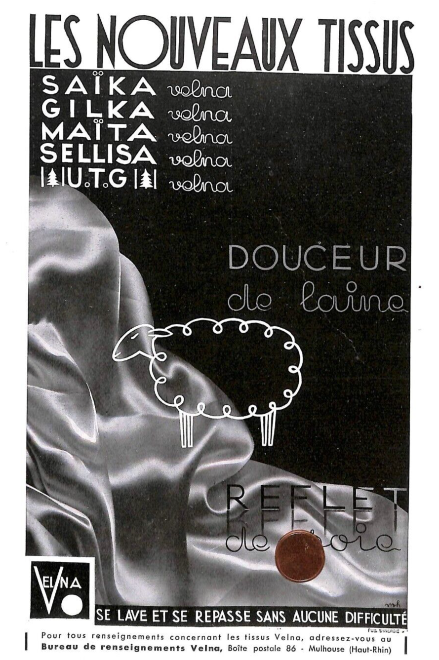 HISPANO SUIZA / TISSUS VELNA MULHOUSE ( 68 ) PUBLICITÉ ADVERTISING 1933 ...