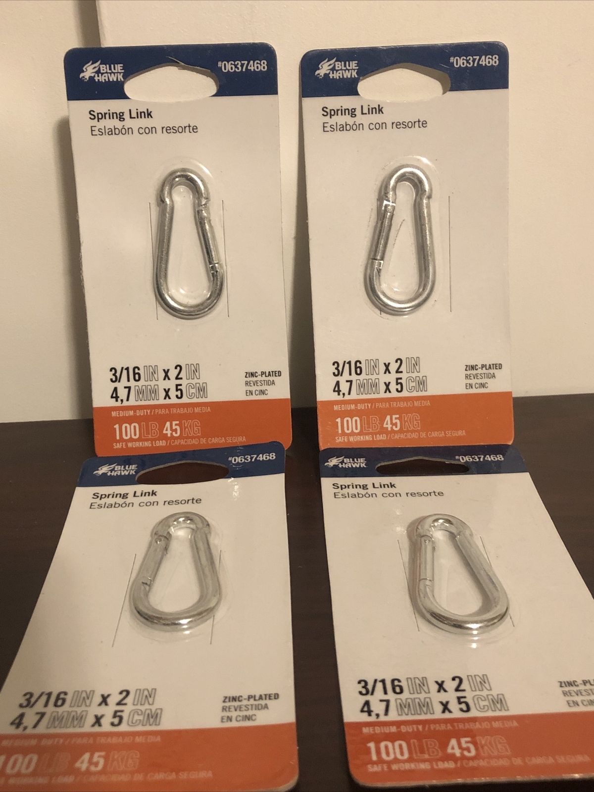 Lot of 4 Blue Hawk Spring Link 3/16"x 2" Zinc Plated Steel 100lb Load ...