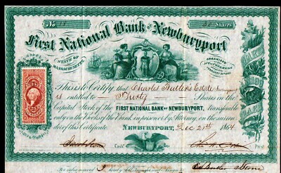 1864 Newburyport - First National Bank - NUMBER 18 - EX RARE Stock ...