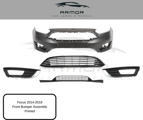 Ford Focus 2014 - 2018 Front Bumper Primed Complete Kit With grilles ...
