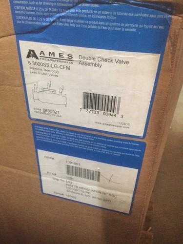 Watts Ames Double Check Valve Assembly 6" 3000SS-LG-CFM/GPM 0690927 ...