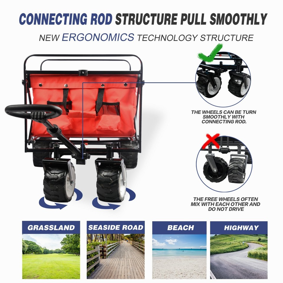 Red Collapsible Heavy Duty Folding Wagon Cart Wheels Outdoor Garden ...