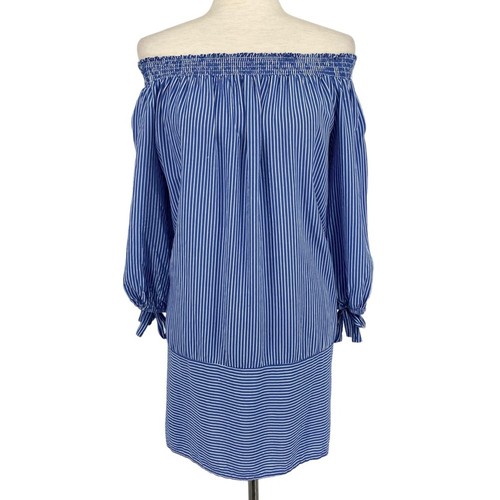 SANS SOUCI Coastal Striped Off Shoulder Dress Size Medium Nautical ...