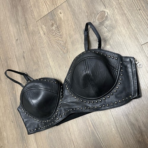 Leather First Black Studded Bustier XL | eBay