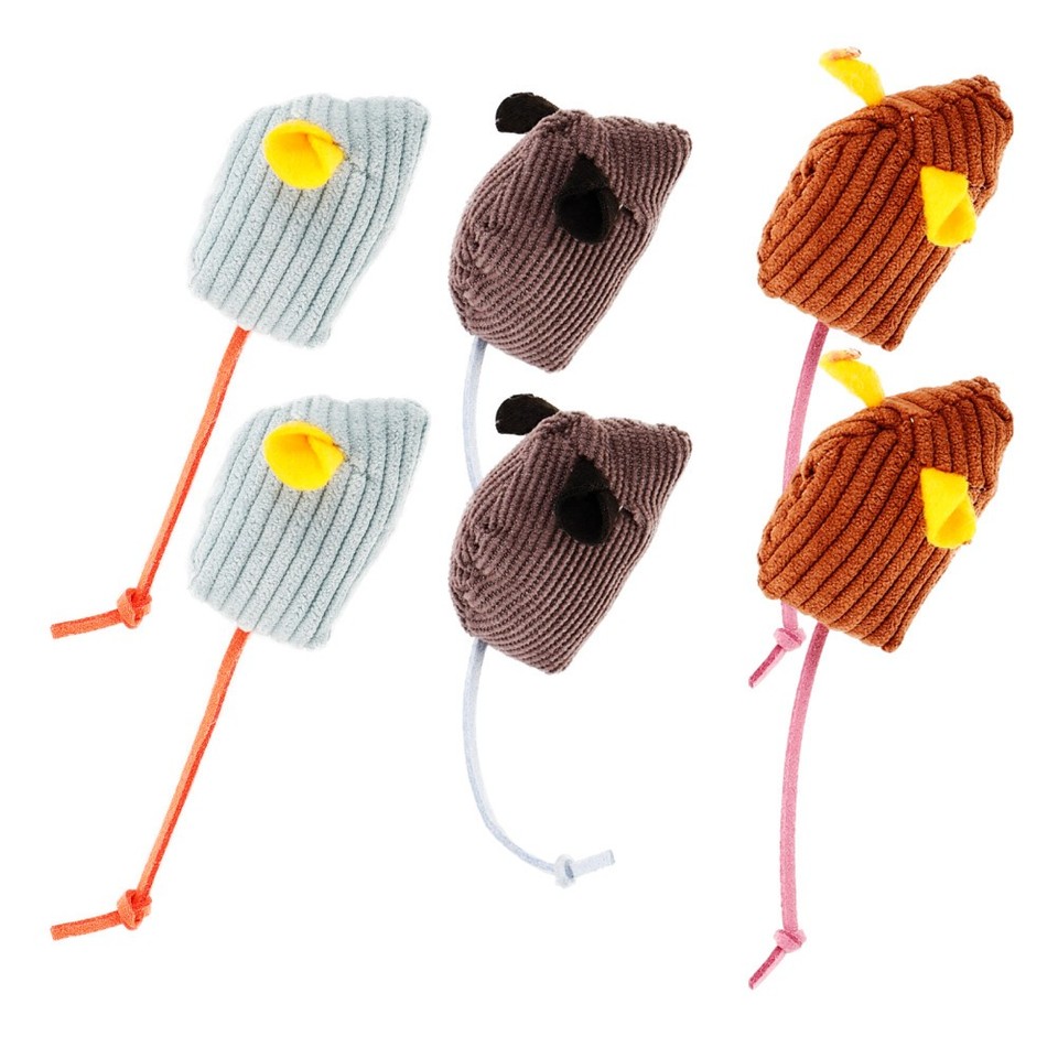 6pcs Striped Mice Toys Soft Plush Mouse Shaped Toy Cat Chewing Mouse ...
