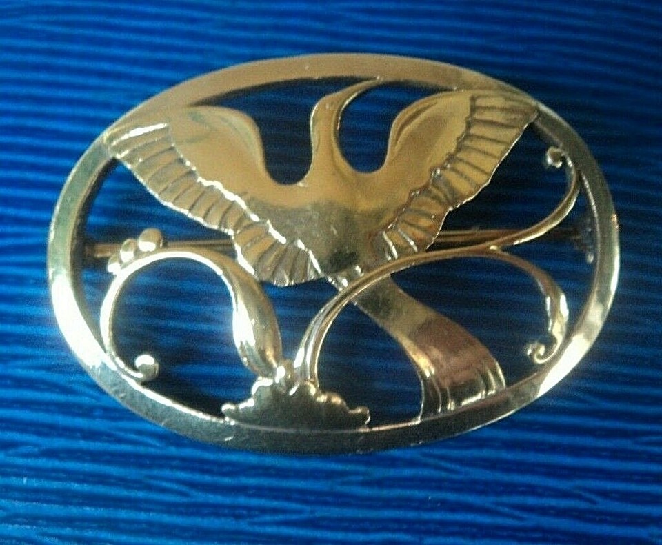 Georg Jensen Danish Gold On Silver Bird Of Paradise Brooch 238 Denmark ...