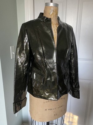 Lafayette 148 Shiny Patent Leather Jacket Womens 6 Blazer Dark Green ...