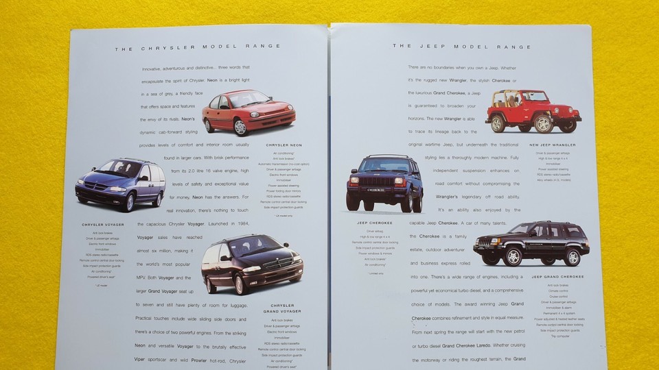Chrysler Viper Prowler Jeep Cherokee Wrangler car brochure catalogue ...
