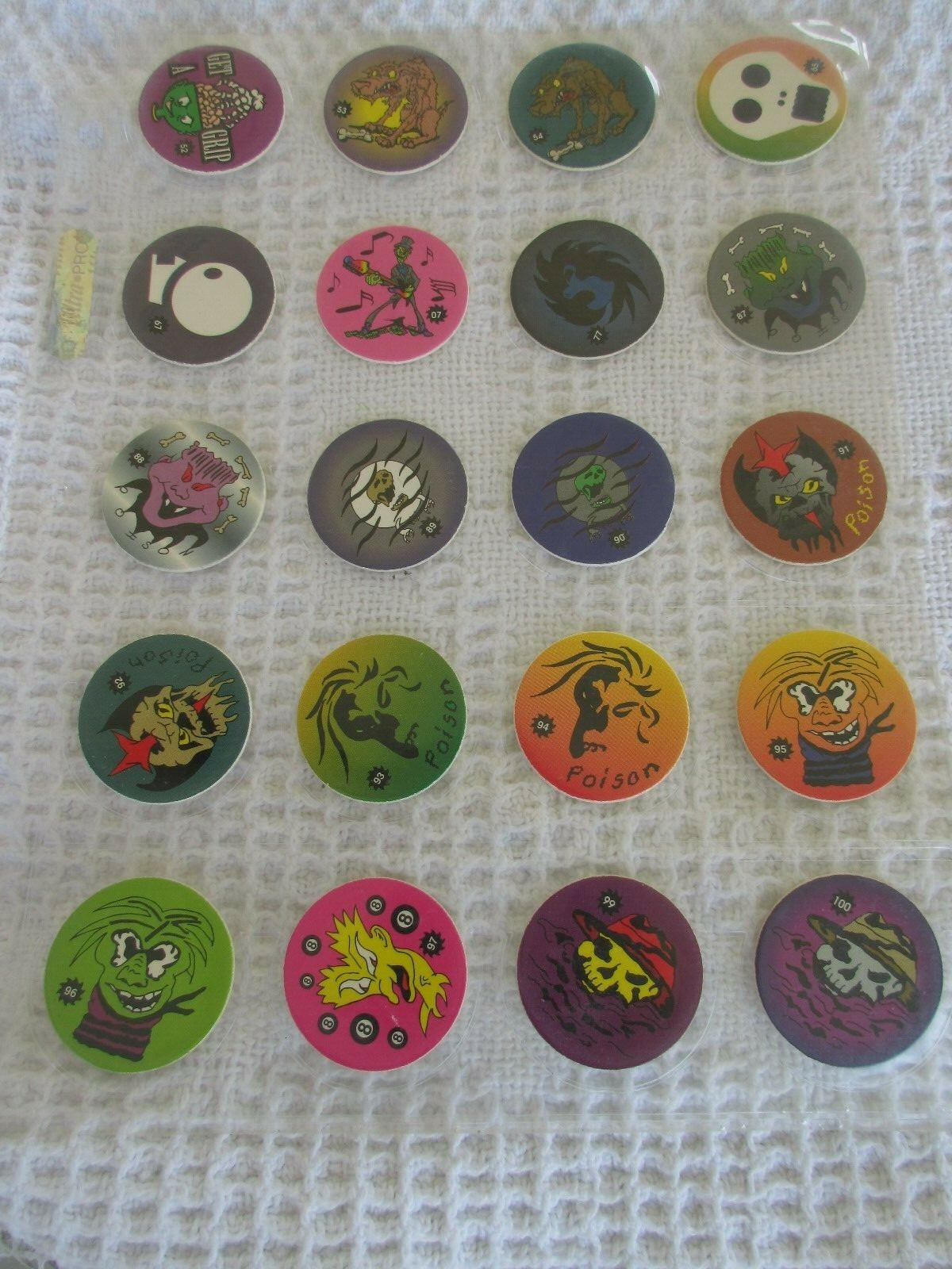 Pogs Lot Of 80 Poison, 8 ball, skulls misc. + Holders | eBay