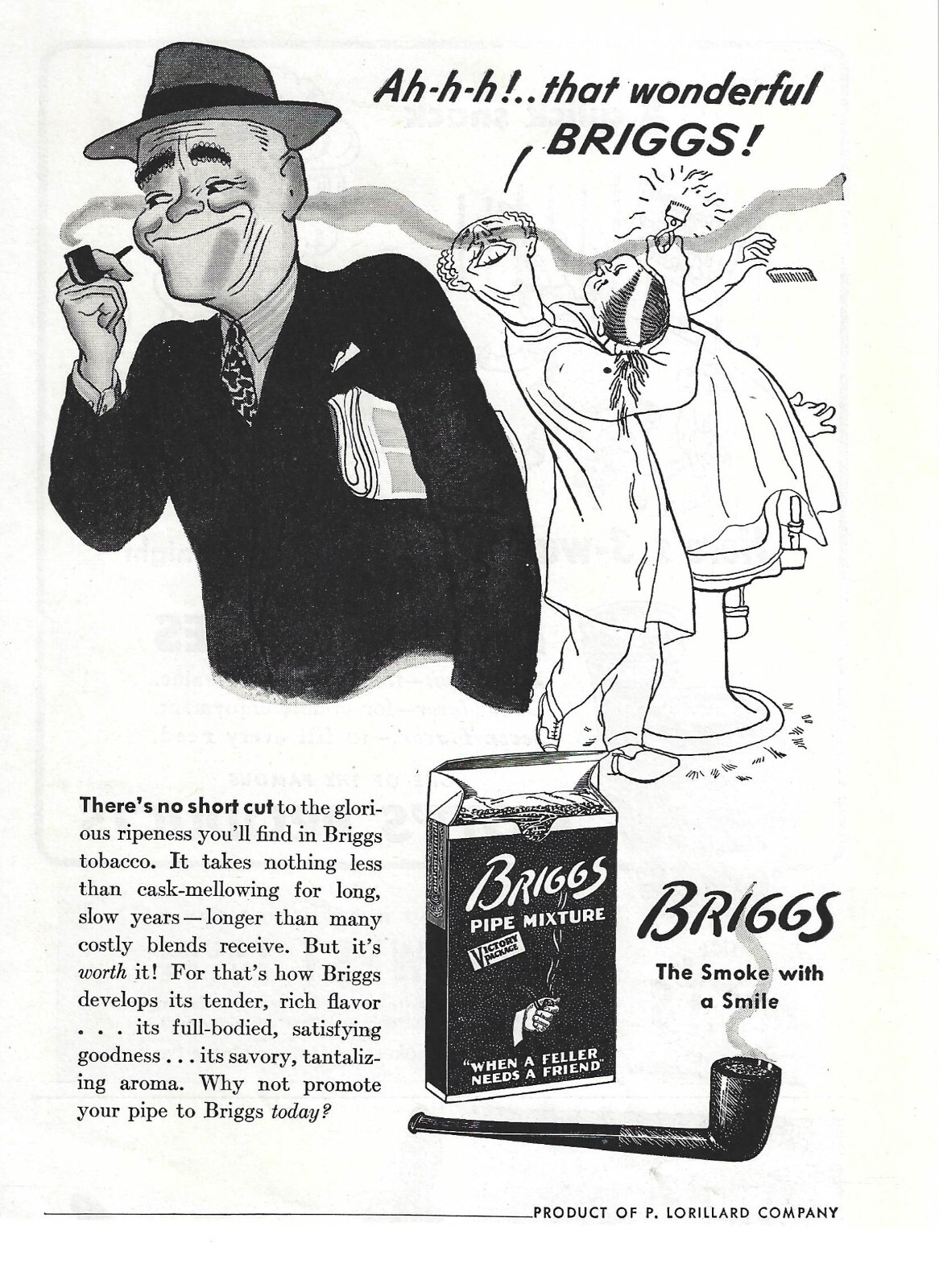 1943 Briggs Pipe Mixture Ah*h*h. that wonderful Briggs Vintage Magazine ...