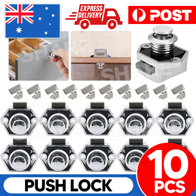 10X Push Button Drawer Cupboard Door Catch Lock RV Caravan Cabinet Knob ...