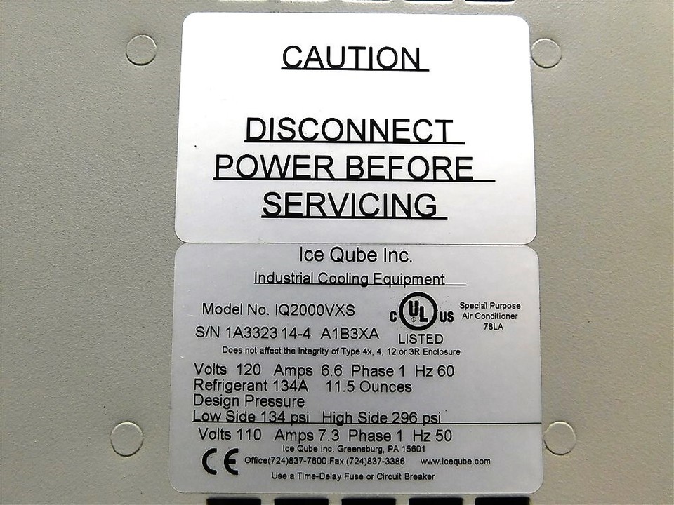 USED Ice Qube Inc. IQ2000VXS Air Conditioner 120A Refrigerant 134A 11 ...