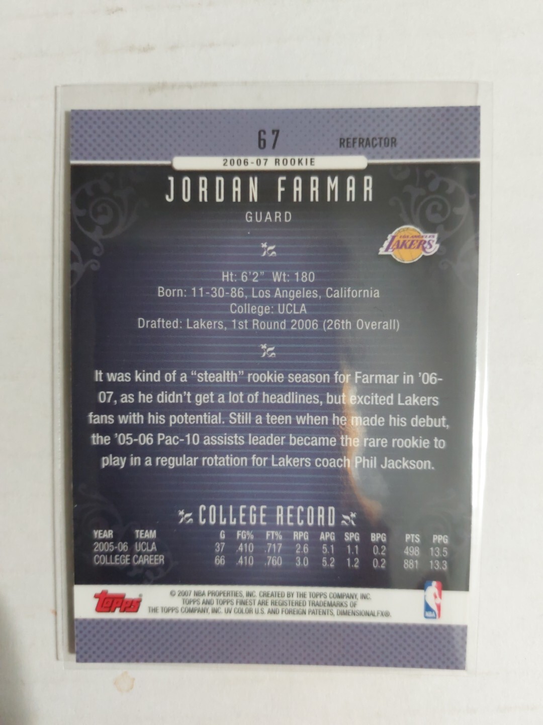 2006-07 Topps Finest - Refractor #67 Jordan Farmar (RC) for sale online ...